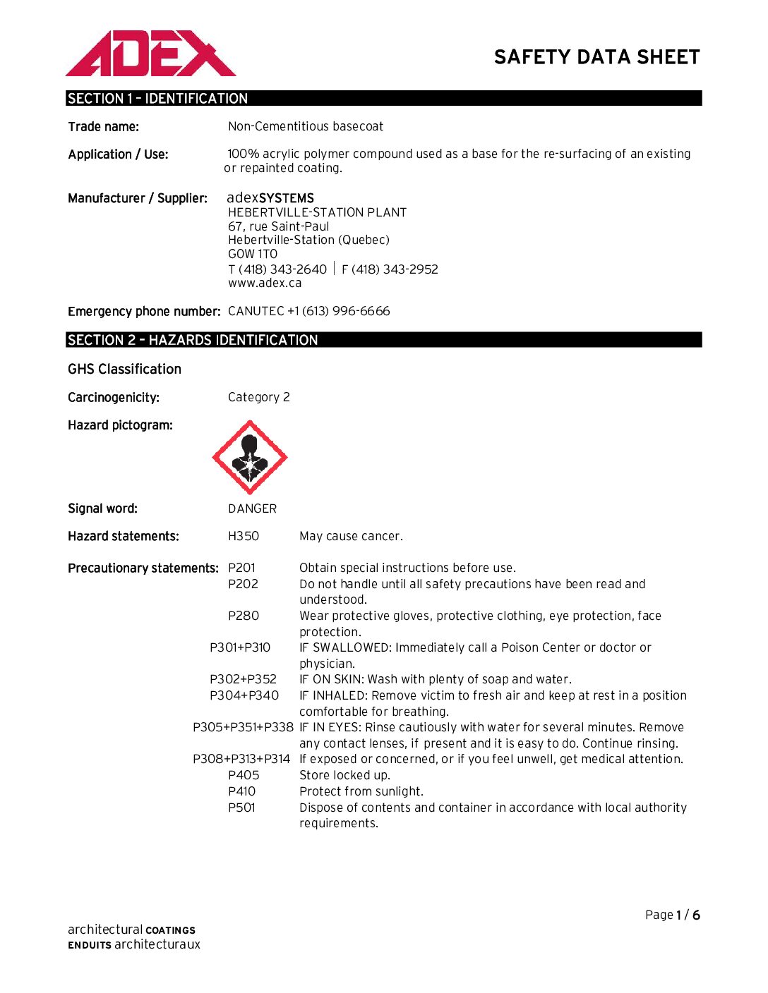 SDS SGH NON-CEMENTITIOUS BASECOAT ENGLISH- Adex